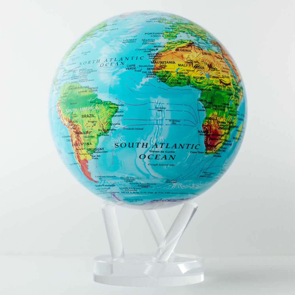 Mova Blue Relief Map Self Rotating Globe | 68travel