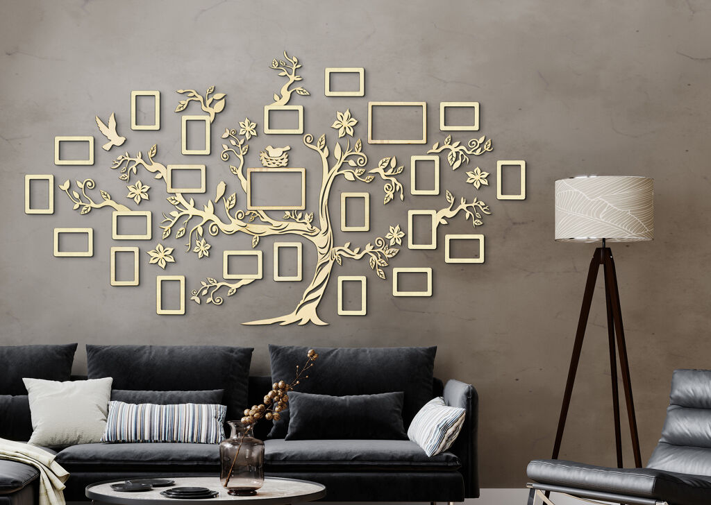 Drevený rodostrom s 23 fotorámikmi - rodokmeň | 68travel