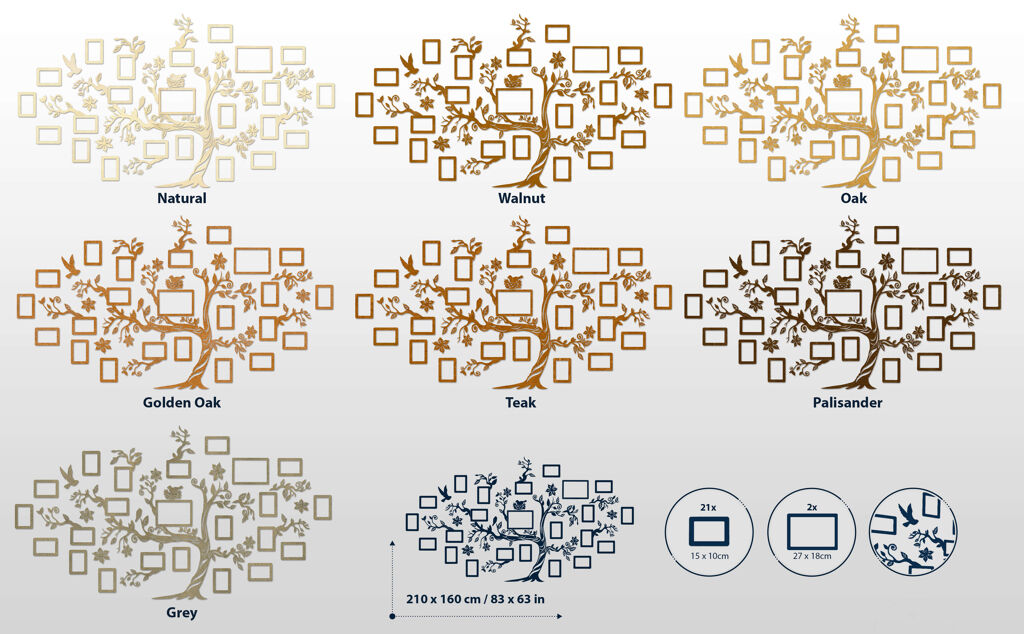 Dřevěný rodostrom s 23 fotorámečky - rodokmen | 68travel