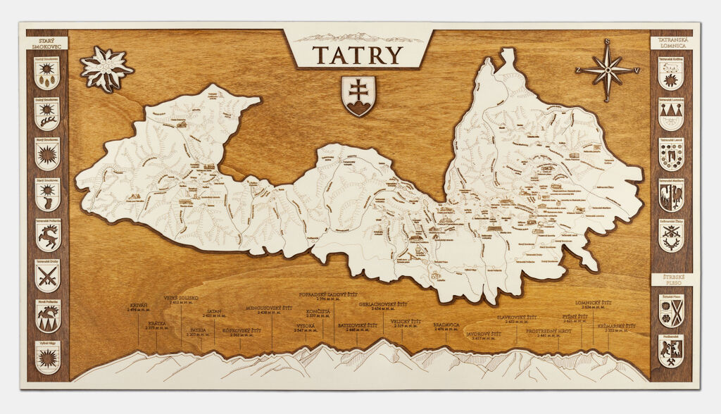 Tatra Mountains Framed Wooden Map | 68travel