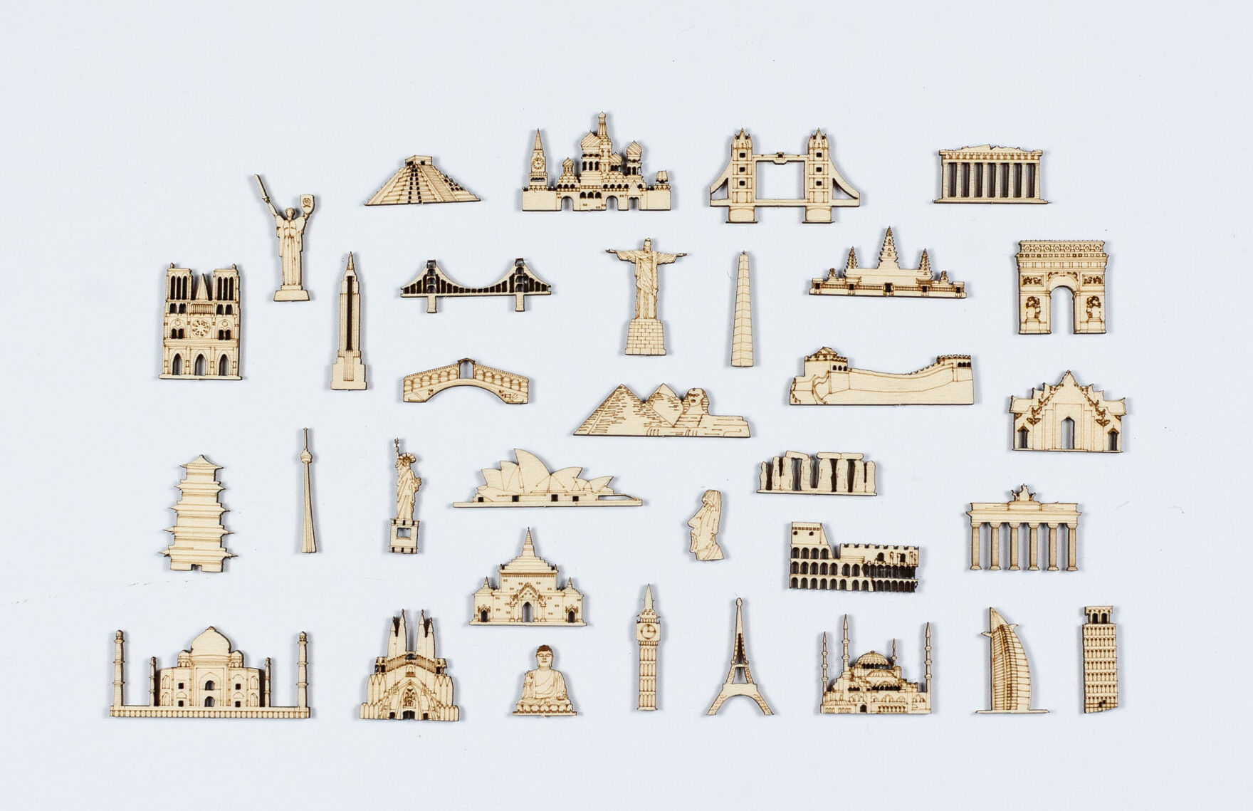 Wooden Mini Landmarks (stickable) | 68travel