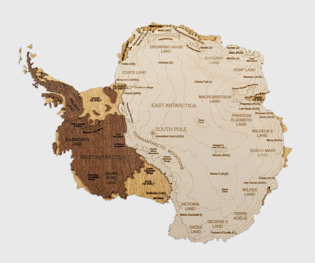 3D drevená mapa Antarktídy | 68travel